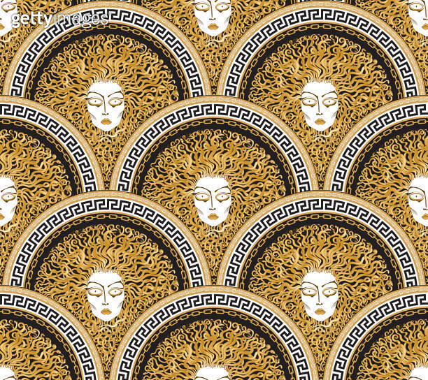 Vector seamless pattern with Greek meander borders in fish scale order ...