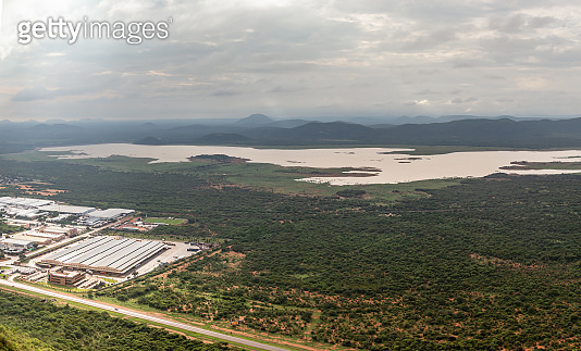 Aerial panoramic view of suburbs of Gaborone city surrounded by ...