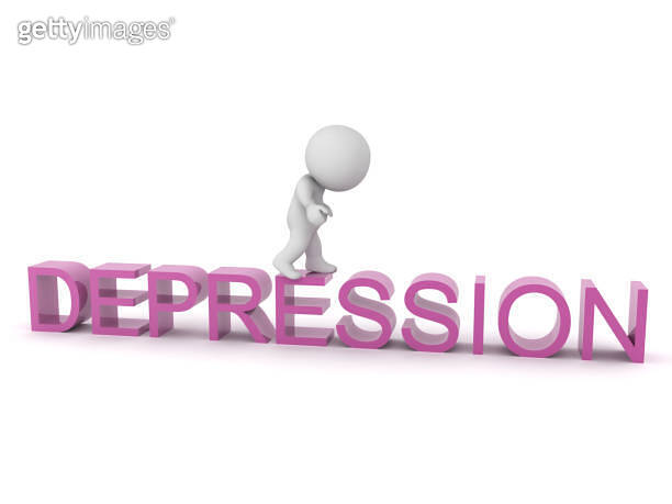 3D Sad Character standing on text saying depression 이미지 (1182448002 ...