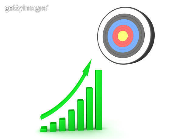 3D Rendering of green growth chart with target above 이미지 (1163745049 ...