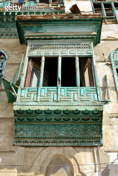 Al Balad district - derelict rawasheen / mashrabiya balcony, typical of ...