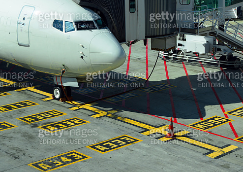 Aircraft Stand Markings, Boeing 737 NG at at jet bridge - Airport apron ...