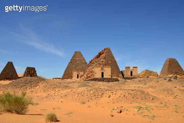 Meroe pyramids - South cemetery, ruins of King Arqamani tomb in the ...