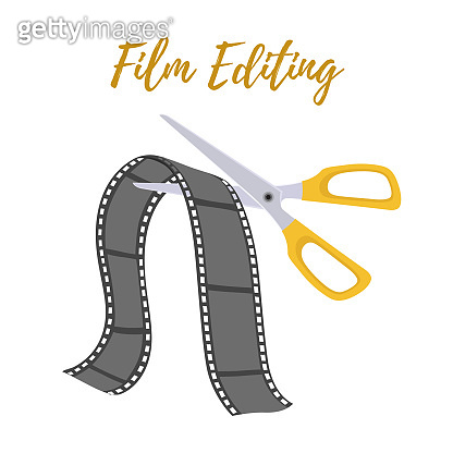 Vector film editing - scissors cut the film strip, film making process ...