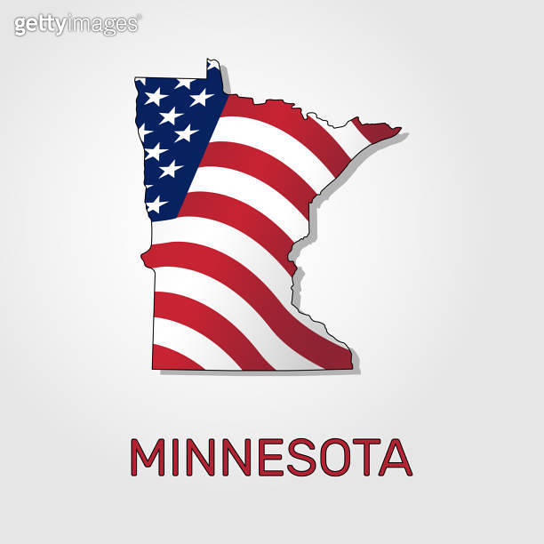 Map of the state of Minnesota in combination with a waving the flag of ...