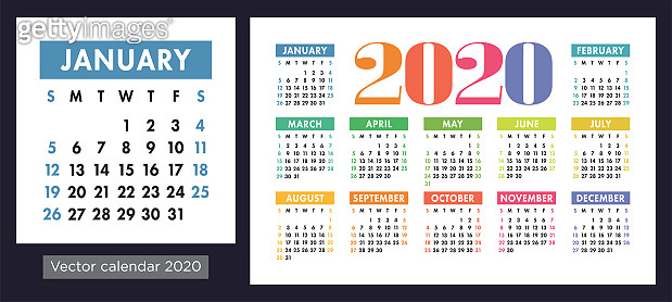 Calendar 2020 vector pocket basic grid. Simple design template ...