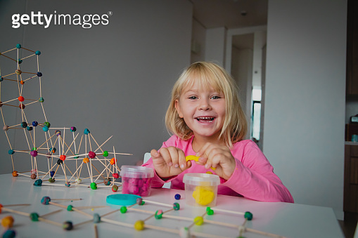 cute girl making geometric shapes from clay, engineering and STEM 이미지 ...