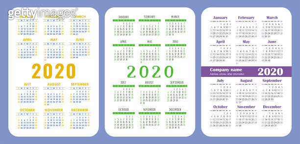 Calendar 2020 year set. Vector design collection. Color English ...