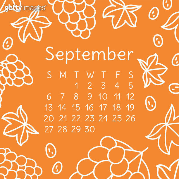 Calendar September 2020. Vector English wall calender template. Fruits ...