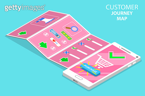 Isometric flat vector concept of serching customer journey map. 이미지 (1147369500) - 게티이미지뱅크