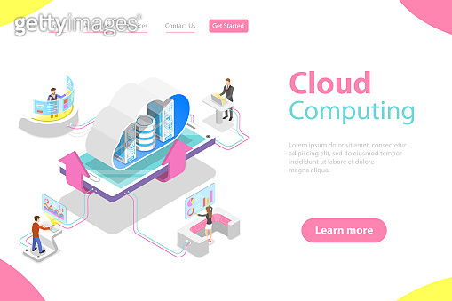 Isometric flat vector landing page template of cloud computing. 이미지 (1145000005) - 게티이미지뱅크