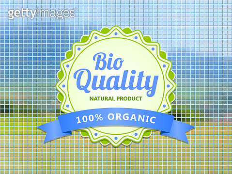 Bio Quality label on blurry landscape mosaic 이미지 (1164740462) - 게티이미지뱅크