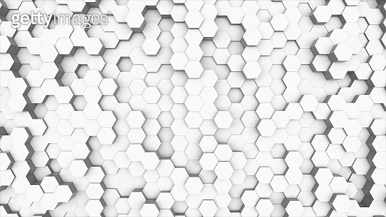 Random waving motion abstract background from hexagon geometric surface loop: light bright clean ...