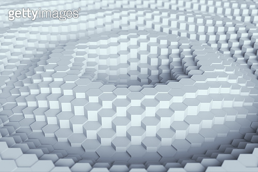 Random waving motion abstract background from hexagon geometric surface loop: light bright clean ...