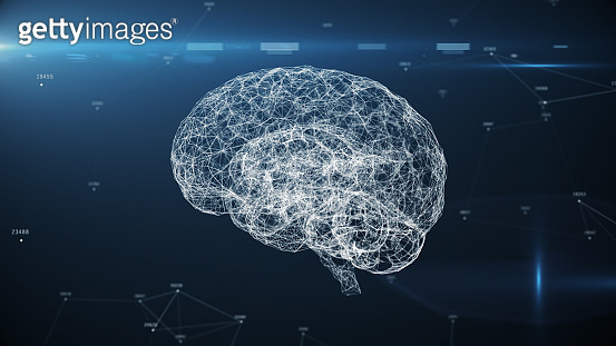 Digital brain artificial intelligence AI big data deep learning computer machine with machine ...