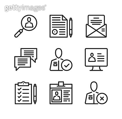 Human resources vector line icons. Employment, recruiting, hr agency ...