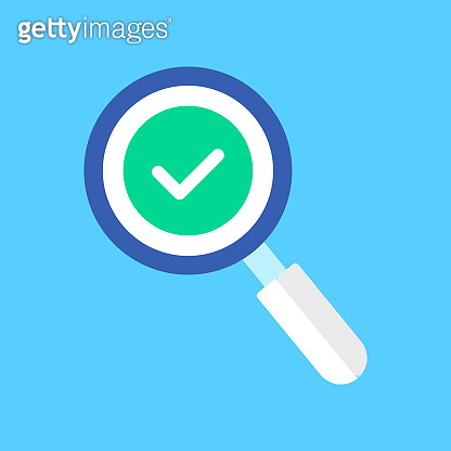 Magnifying glass and check mark icon. Magnifier and green checkmark ...