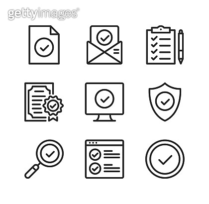 Check mark line icons. Checkmarks, ticks, accept, verification, approve concepts. Simple outline ...