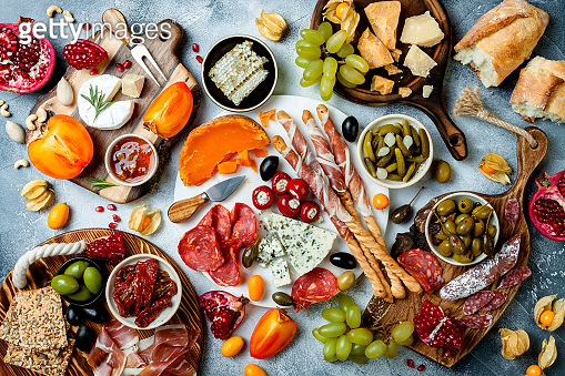 Appetizers table with antipasti snacks. Authentic traditional spanish ...