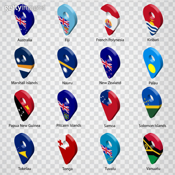 Sixteen Flags of Australia and Oceania countries - alphabetical order ...