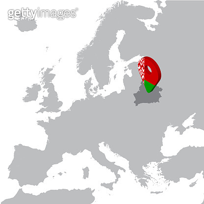 Republic of Belarus Location Map on map Europe. 3d Belorussia flag map ...