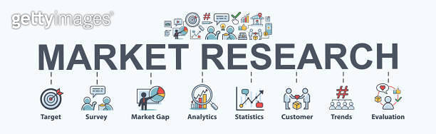 Market research banner web icon for business and social media marketing ...