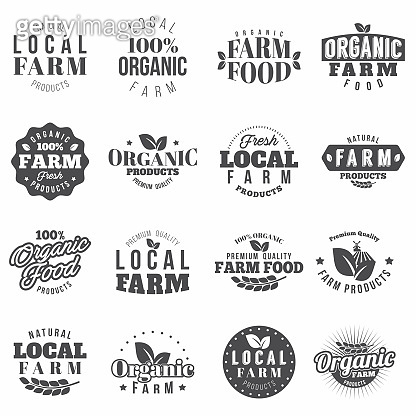 Farm 16 badges monochrome set. Collection of organic farming and ...