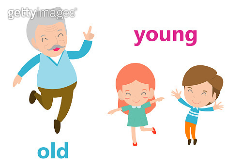 Opposite adjectives old and young illustration, Opposite English Words ...