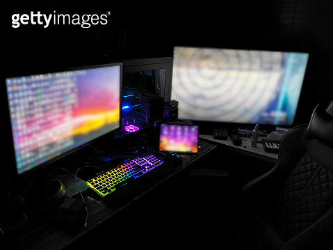 battle station gaming rig with multiple monitors for gamers coders ...