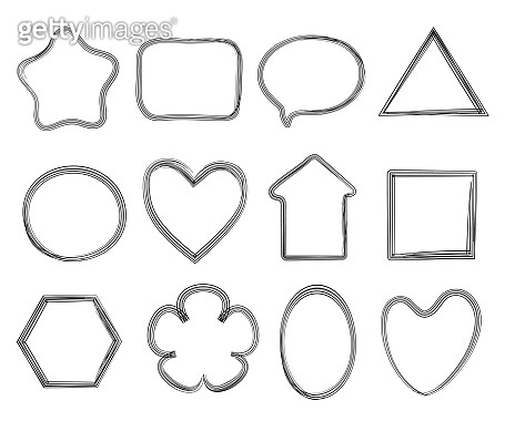 Basic shape hand drawn isolated elements with sharp and rounded edges vector set. 이미지 ...