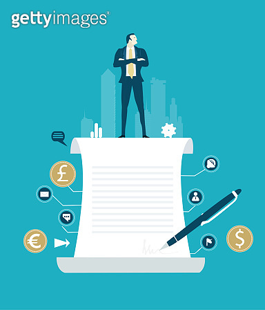 Signing the contract concept illustration. Business people competing ...