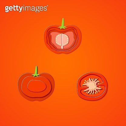 Set of paper cut red tomato. Vector paper cut design in the form of ...