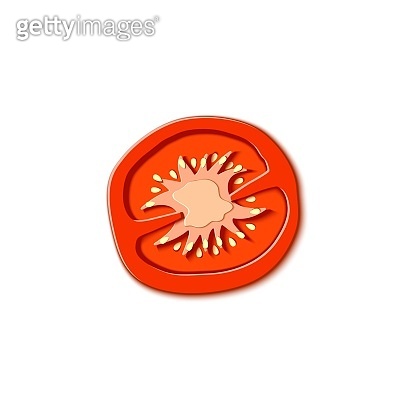 Paper cut red tomato. Vector paper cut design in the form of ripe slice ...
