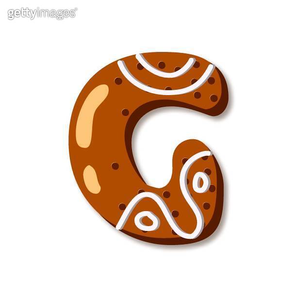 Cute letter G in form of cookies. Glazed Christmas food gingerbread ...