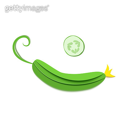 Set of paper cut green cucumber. Vector paper craft design in the form ...
