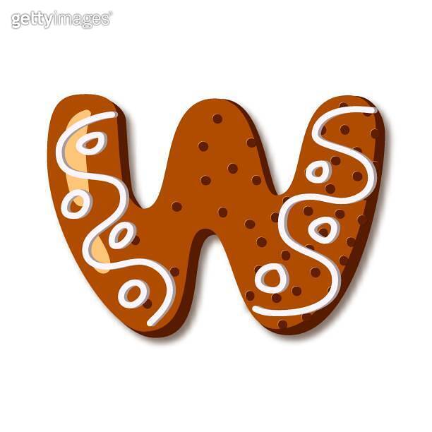 Cute letter W in form of cookies. Glazed Christmas food gingerbread ...