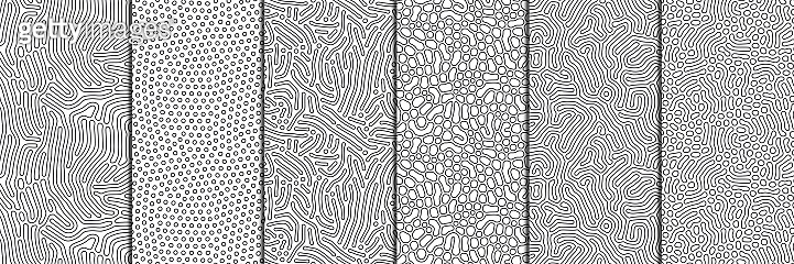 Set of organic seamless patterns with rounded lines, drips. Diffusion reaction background ...