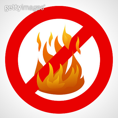 Red prohibition sign with fire flame 이미지 (1097358472) - 게티이미지뱅크