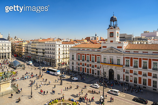 Madrid Spain, aerial view city skyline at Puerta del Sol (1160698944 ...