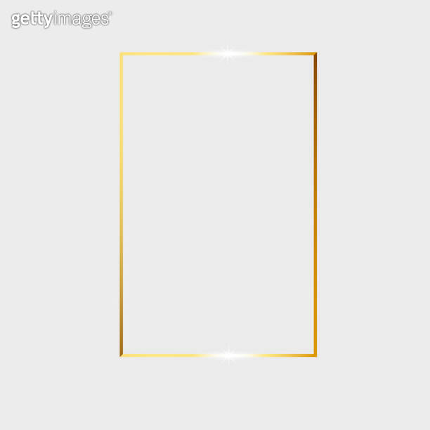 Gold shiny glowing vintage frame isolated on transparent background ...