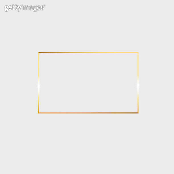 Gold shiny glowing vintage frame isolated on transparent background ...