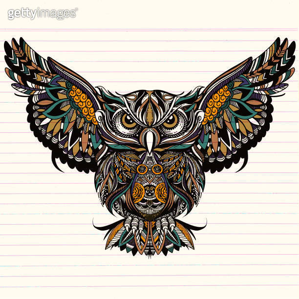 Owl with open wings and claws. OWL drawn in zentangle style. Antistress ...