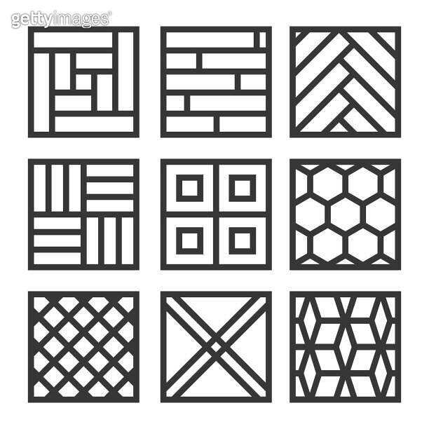 Floor Material Icons. Tile and Parquet Line Set. Vector 이미지 (1172528857 ...
