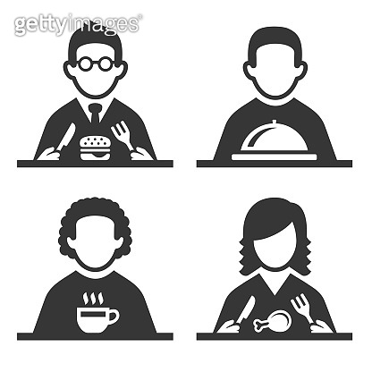 People Eating Tasting Food Pictogram Icon Set. Vector 이미지 (1160996688 ...