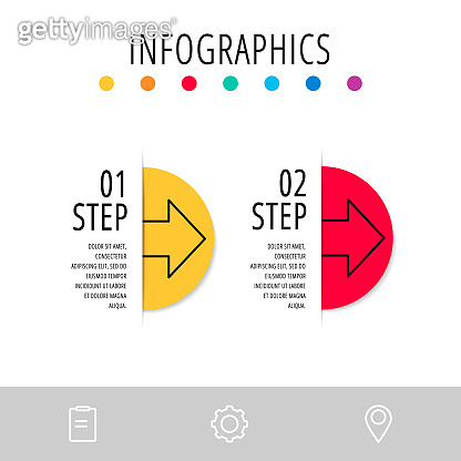 Vector infographic flat template. Semicircle with arrow for two diagrams, graph, flowchart ...
