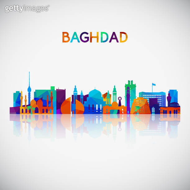 Baghdad skyline silhouette in colorful geometric style. Symbol for your ...