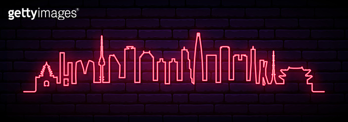 Red neon skyline of Seoul city. Bright Seoul long banner. Vector ...
