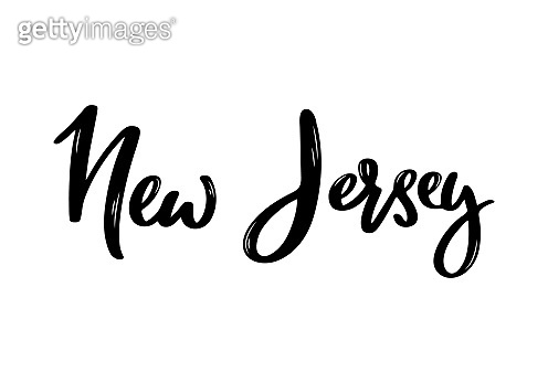 New Jersey - hand drawn lettering name of USA state. Handwritten ...