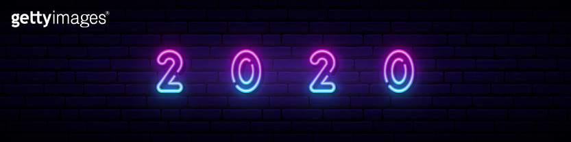New Year 2020 neon sign. Vector long banner with realistick neon ...