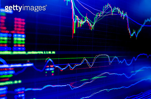 Selective focus of Business graph charts of financial instruments with ...
